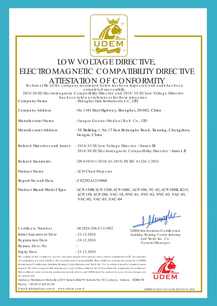 Certificación CE, FDA, ISO de equipos oftálmicos - Shanghai LINK Instrument
